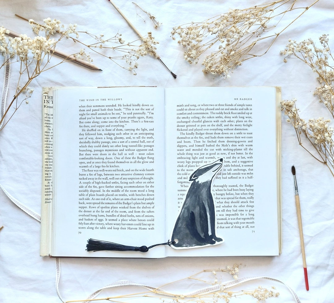 Badger Spirit Animal Bookmark With Tassel Tail, Wildlife Bookmark ...