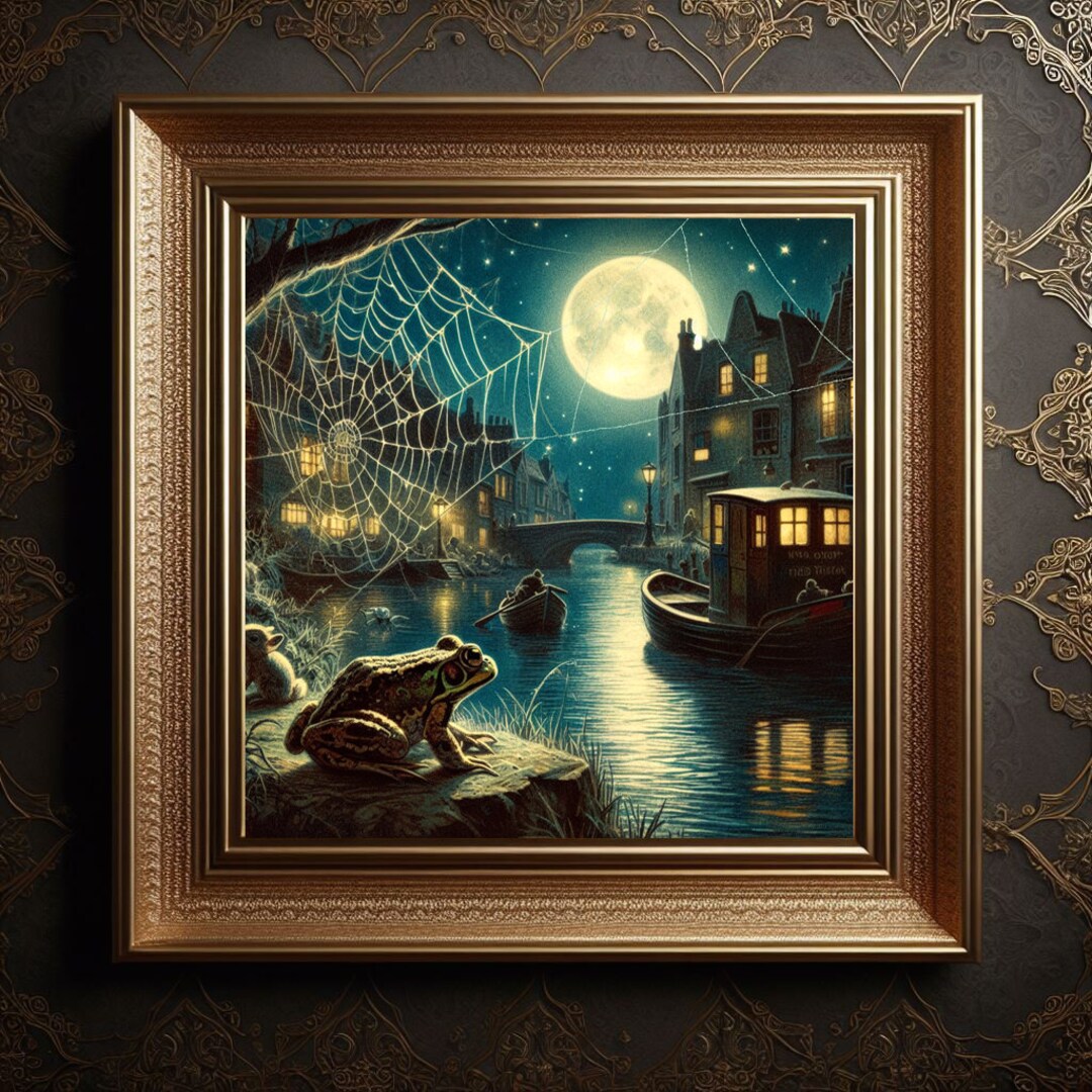 Spiderweb and Toad Vintage Art, PRINTABLE Nostalgia, Cobweb Poster, Frog Print, INSTANT Digital ...