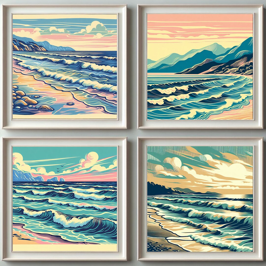 Beach Scene, 4 X INSTANT Digital Download Prints, Coastal Prints, Ocean ...