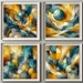 Mustard Yellow Teal Blue Gray Wall Art, 4 X INSTANT Digital Download ...