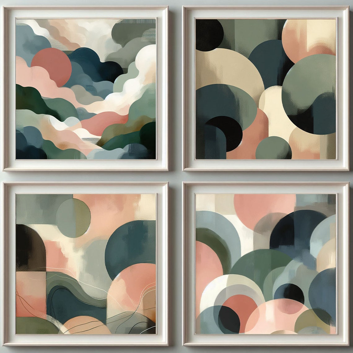 Sage Green Blush Pink and Navy Blue Wall Art, 4 X INSTANT Digital ...