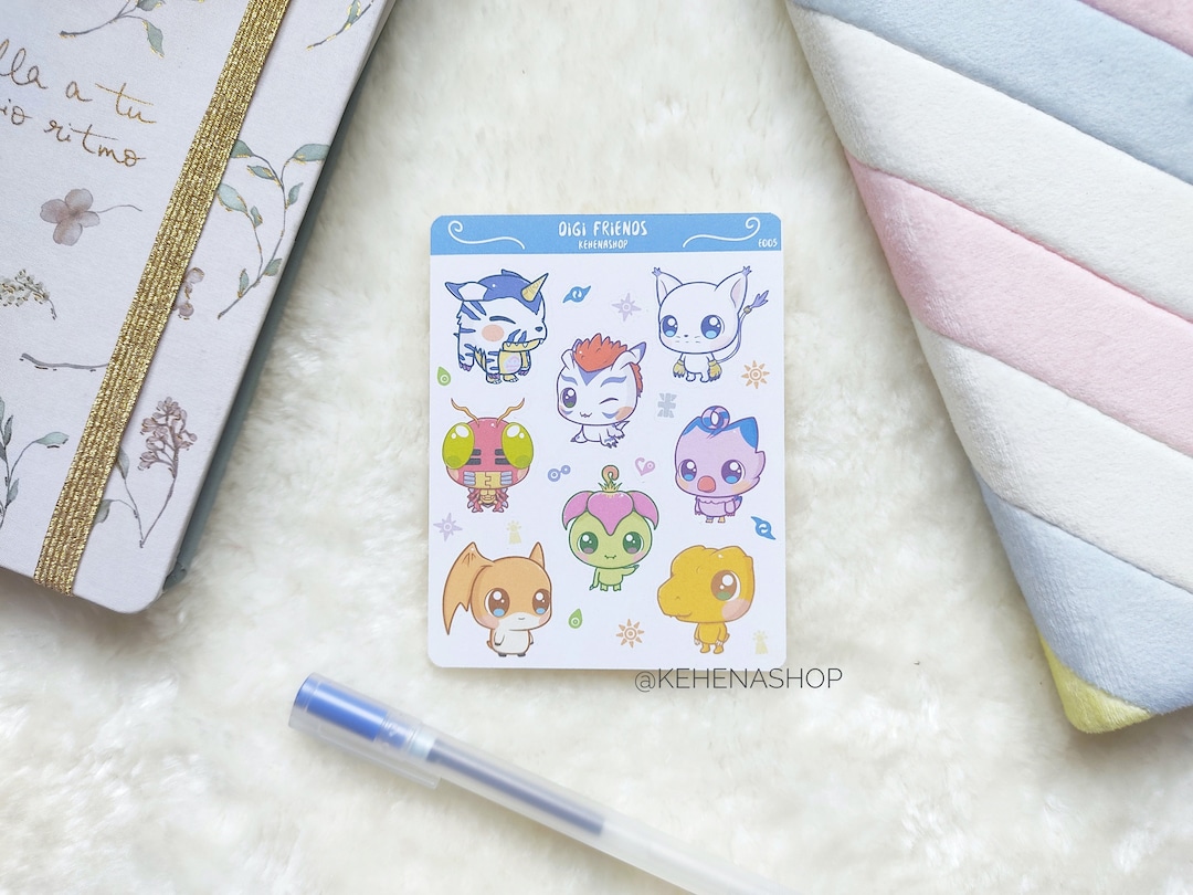 Digi Friends Sticker Sheet Patamon Gatomon Gomamon Agumon Gabumon ...