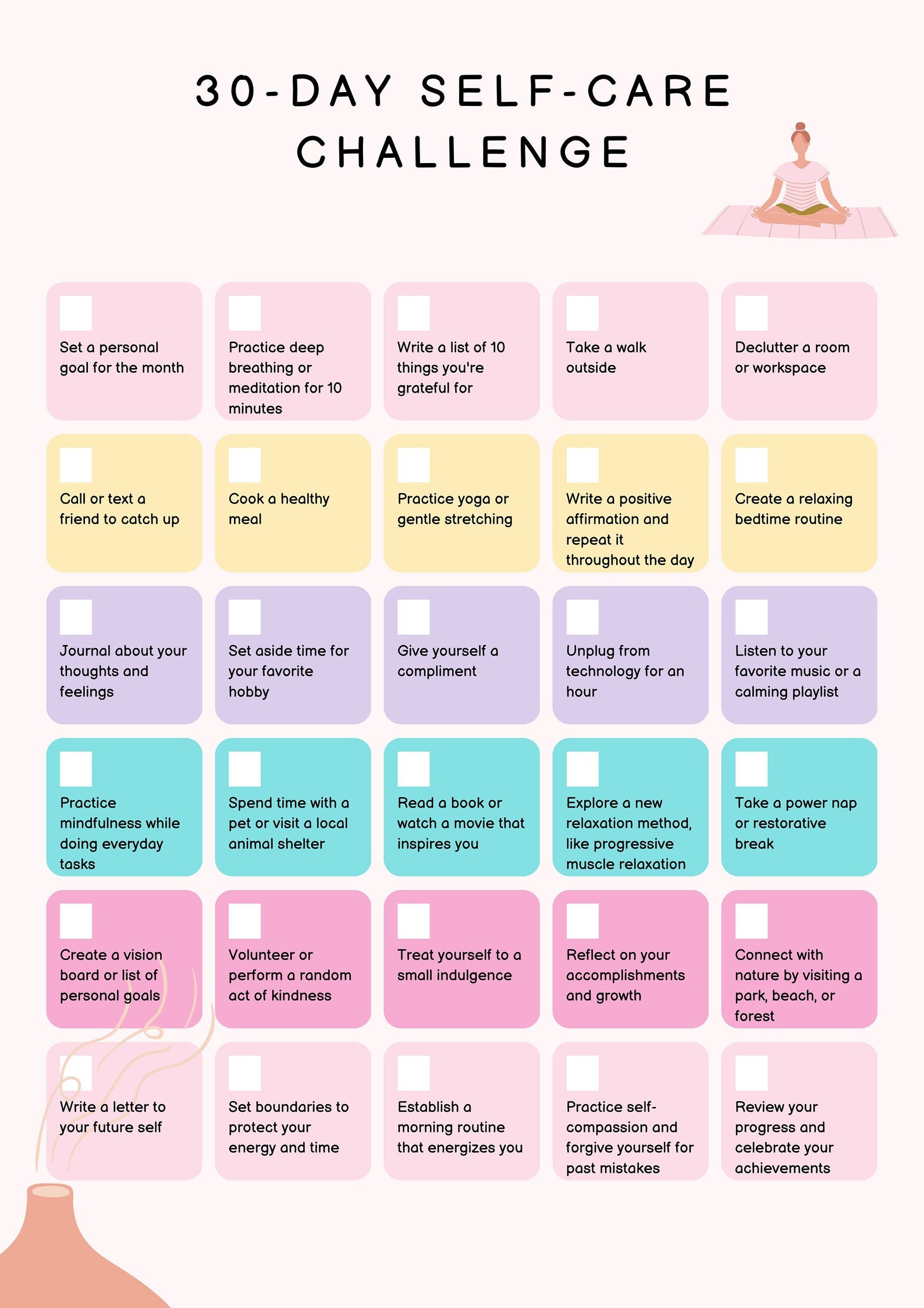 30 Day Self Love Challenge Self Care Mindful Journey Simple Challenge ...