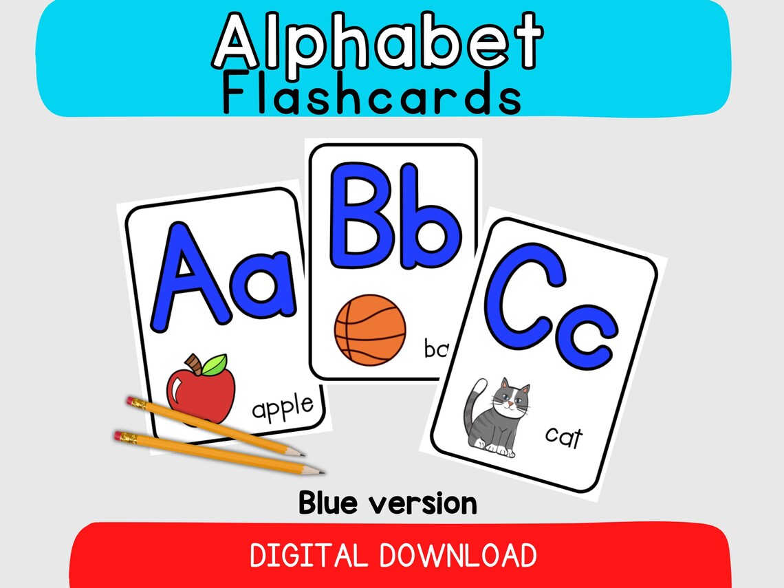 Blue Alphabet Flashcards: Upper and Lowercase Letters (digital Download ...