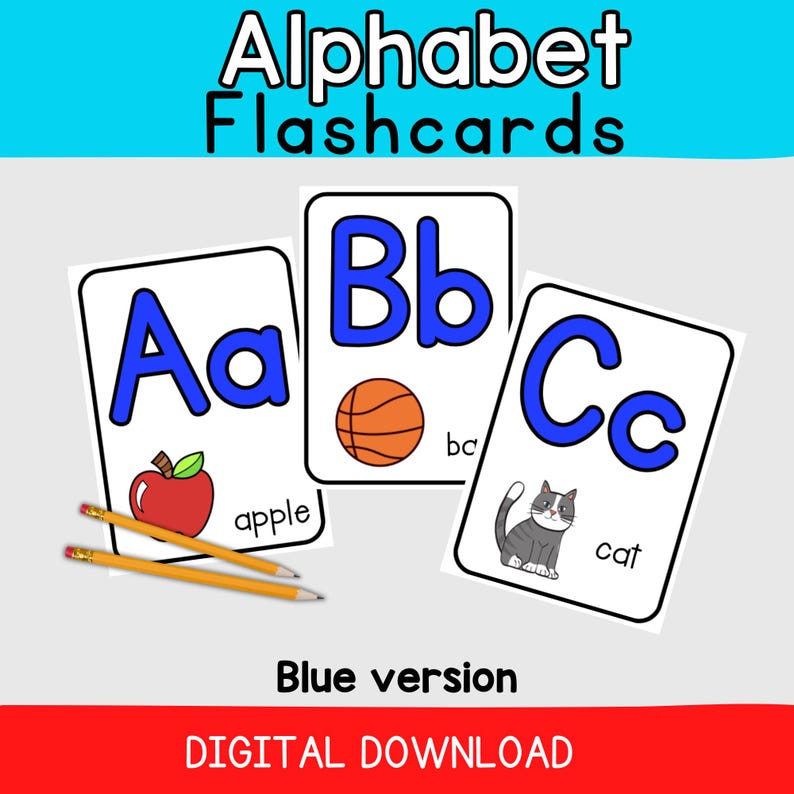 Blue Alphabet Flashcards: Upper and Lowercase Letters (digital Download ...
