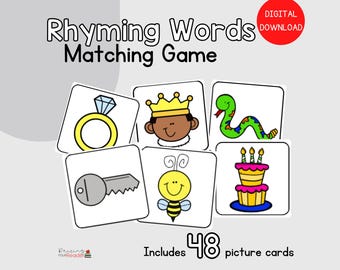 Rhyming Words Matching Game, Preschool Worksheet, Kindergarten ...