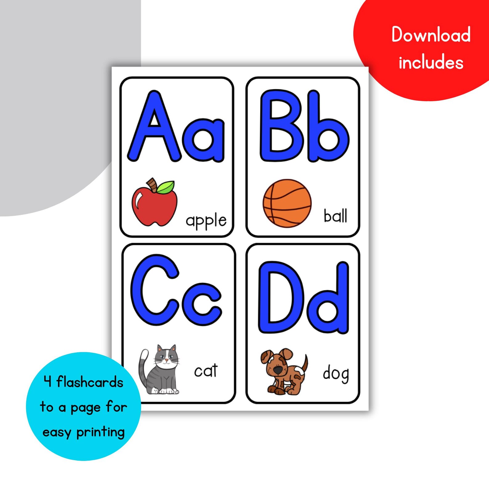 Blue Alphabet Flashcards: Upper and Lowercase Letters (digital Download ...