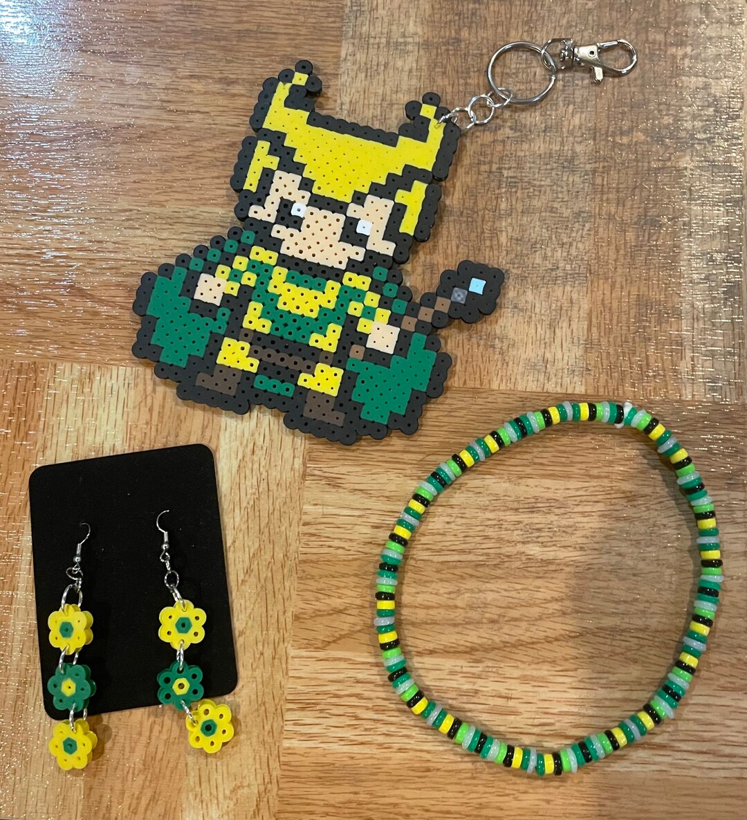 Loki Inspired Necklace Choker Perler Bead Keychain Earrings Set Marvel ...