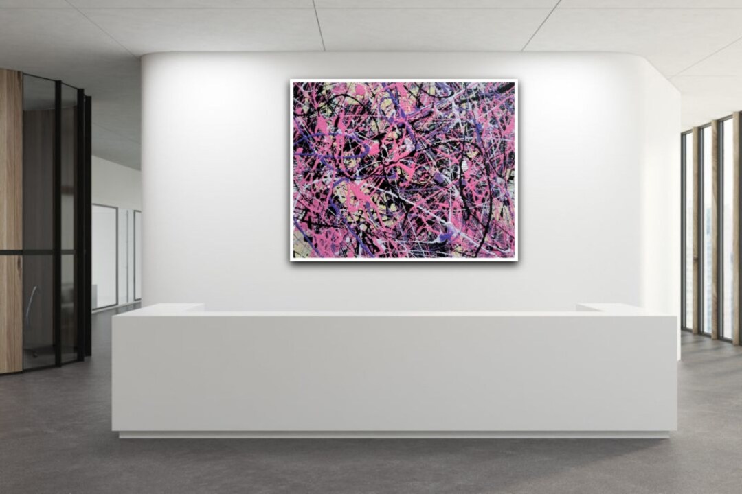 Jackson Pollock Style Painting, Lila Pink Black Abstract Painting ...