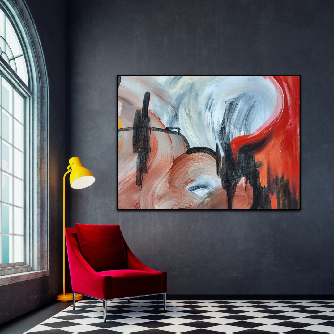 Black Red White Abstract Print, Red Black Abstract Art, Red Black ...