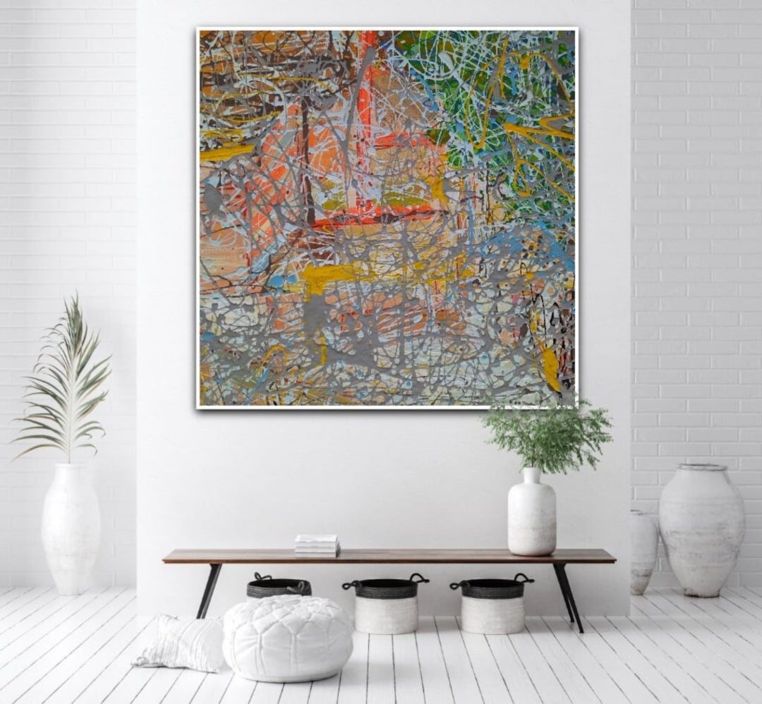 Jackson Pollock Style Painting, Green Pink Abstract Painting, Pollock ...