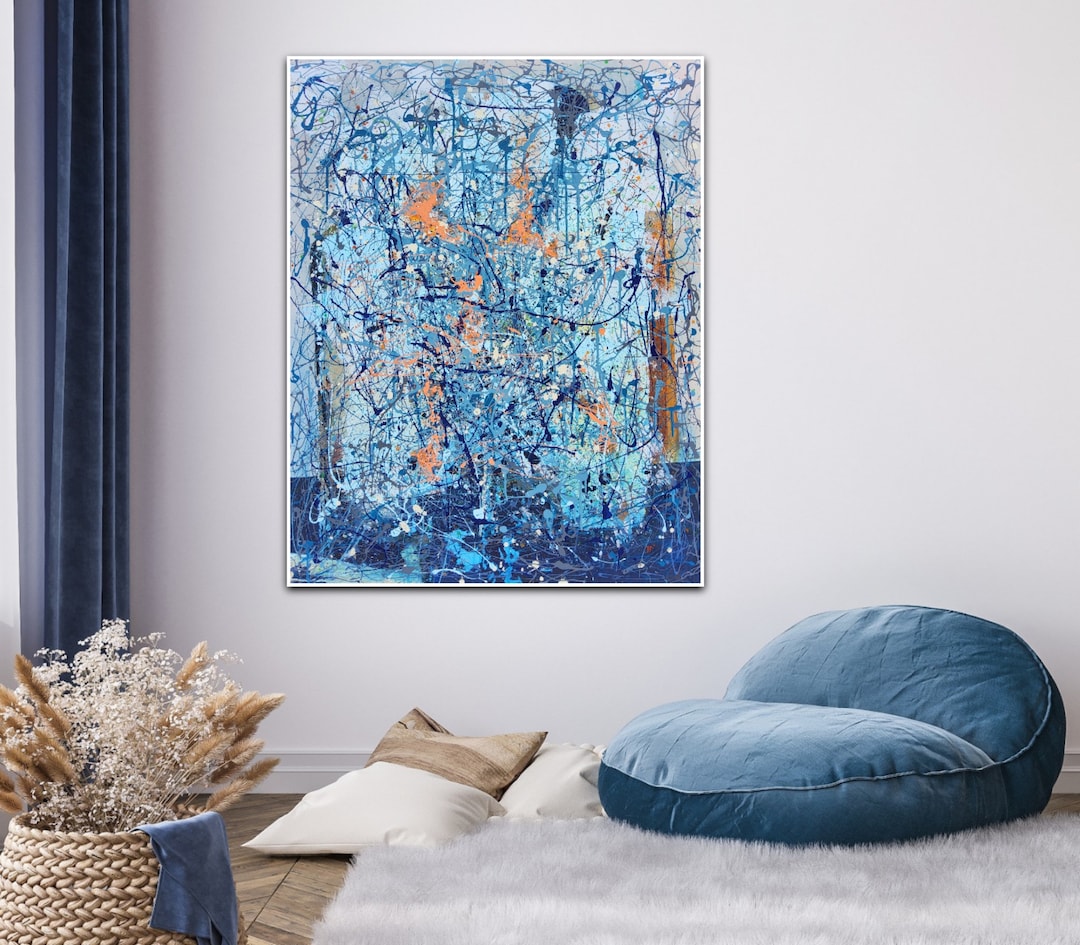 Jackson Pollock Style Painting, Blau Orange Abstract Painting, Pollock ...