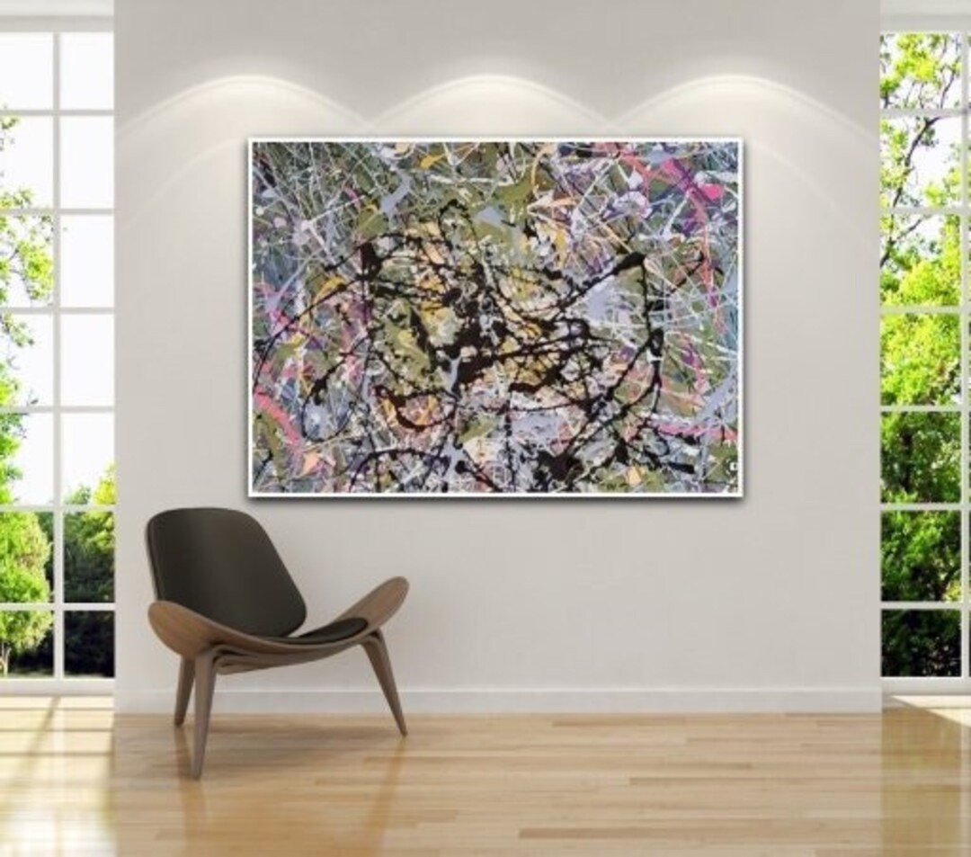 Jackson Pollock Style Painting, Jellow Blau Abstract Painting, Pollock ...