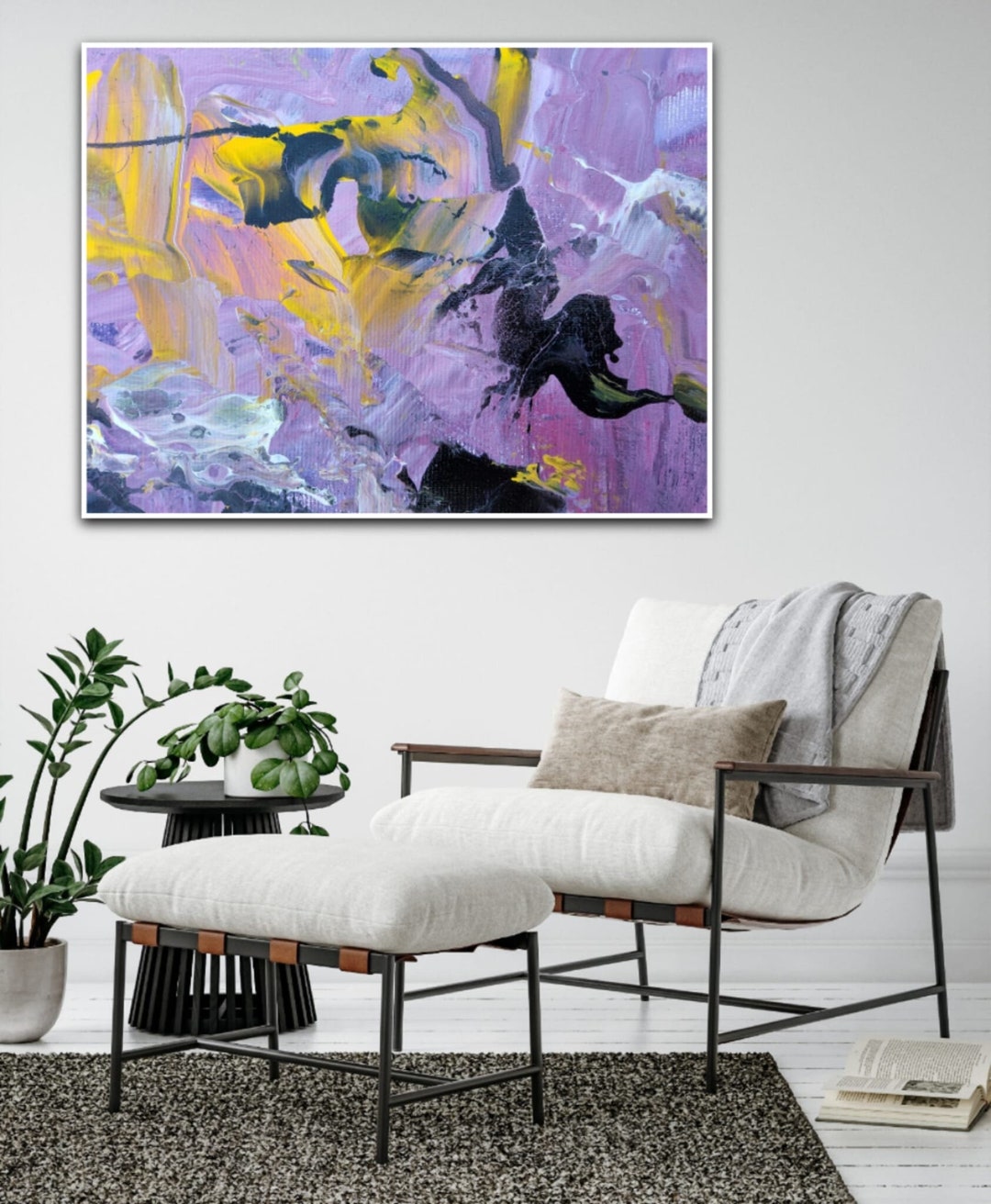 Gerhard Richter Style, Lila Yellow Abstract Painting, Minimal Style Art ...