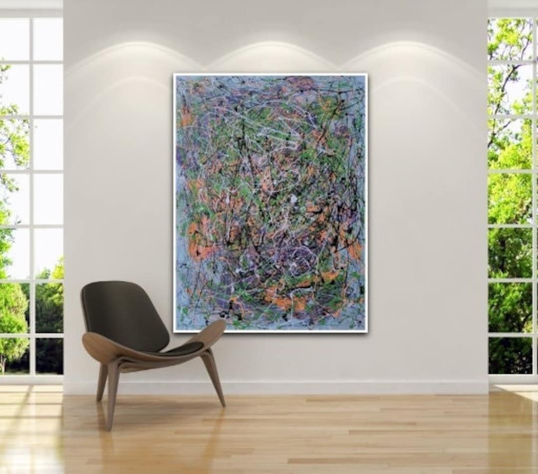 Green Blue Abstract Painting, Pollock Style, Green Blue Landscape Paint ...