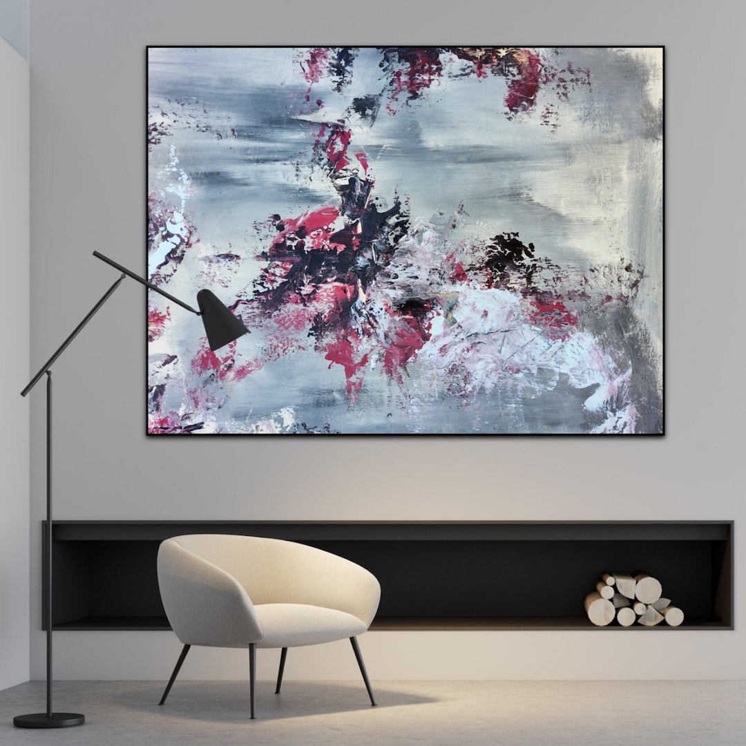 Gray Red Abstract Wall Art Richter Style Gray Red Wall - Etsy