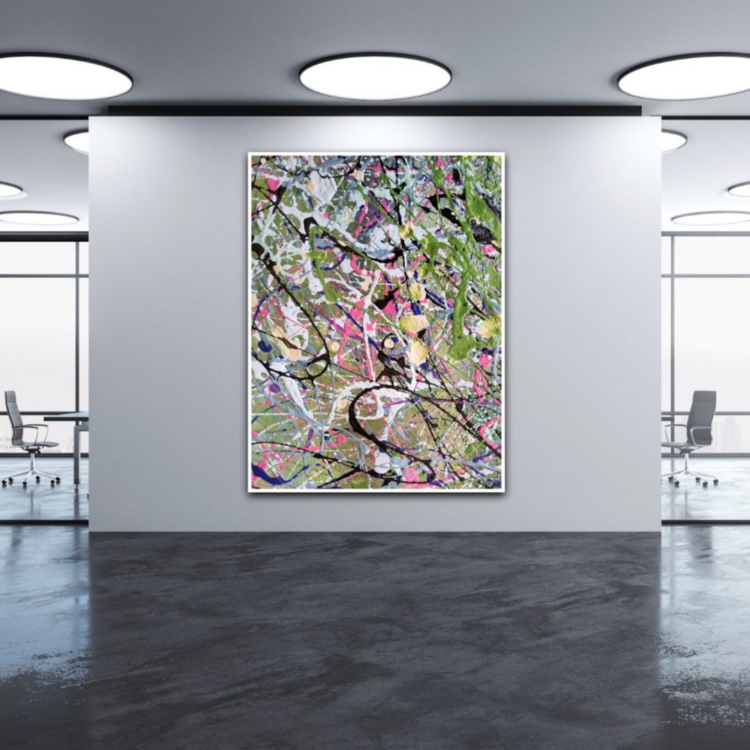 Jackson Pollock Style Painting, Green Lila Abstract Painting, Pollock ...