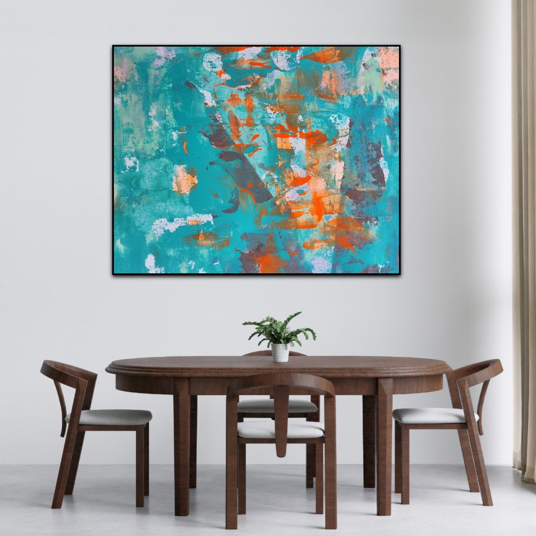 Gerhard Richter Style, Mint Orange Abstract Painting, Minimal Style Art ...
