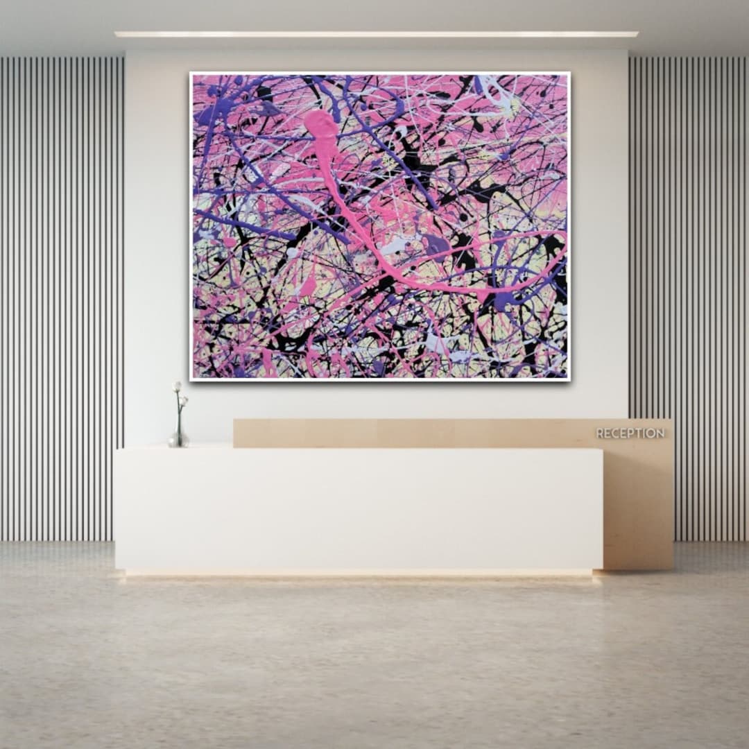 Jackson Pollock Style Painting, Lila Pink Yellow Abstract Painting ...