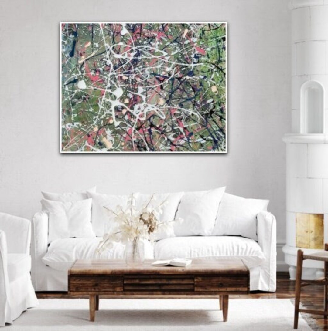 Jackson Pollock Style Painting, Green Lila Abstract Painting, Pollock ...