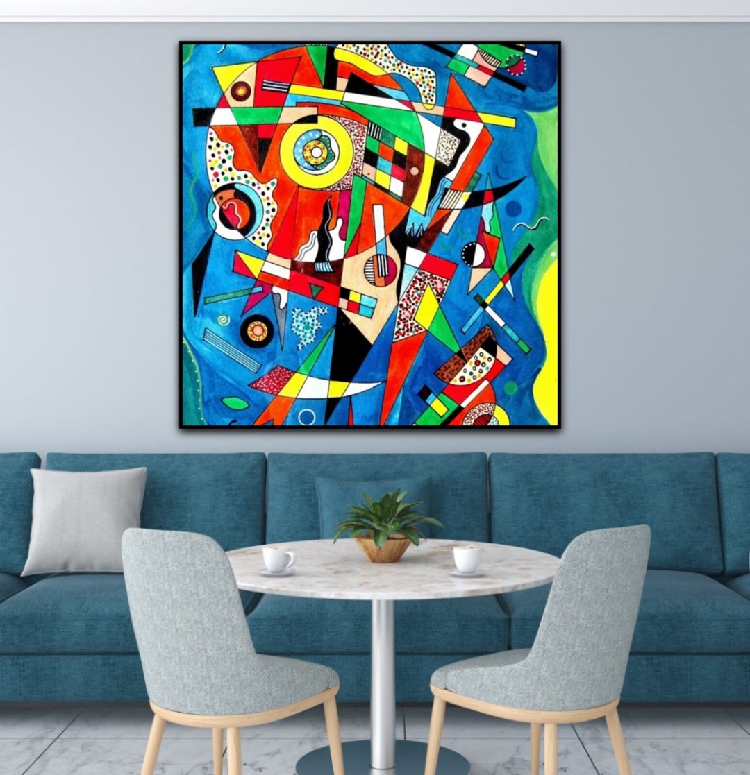 Blue Red Abstract Painting, Kandinsky Media Mixed to Order ...