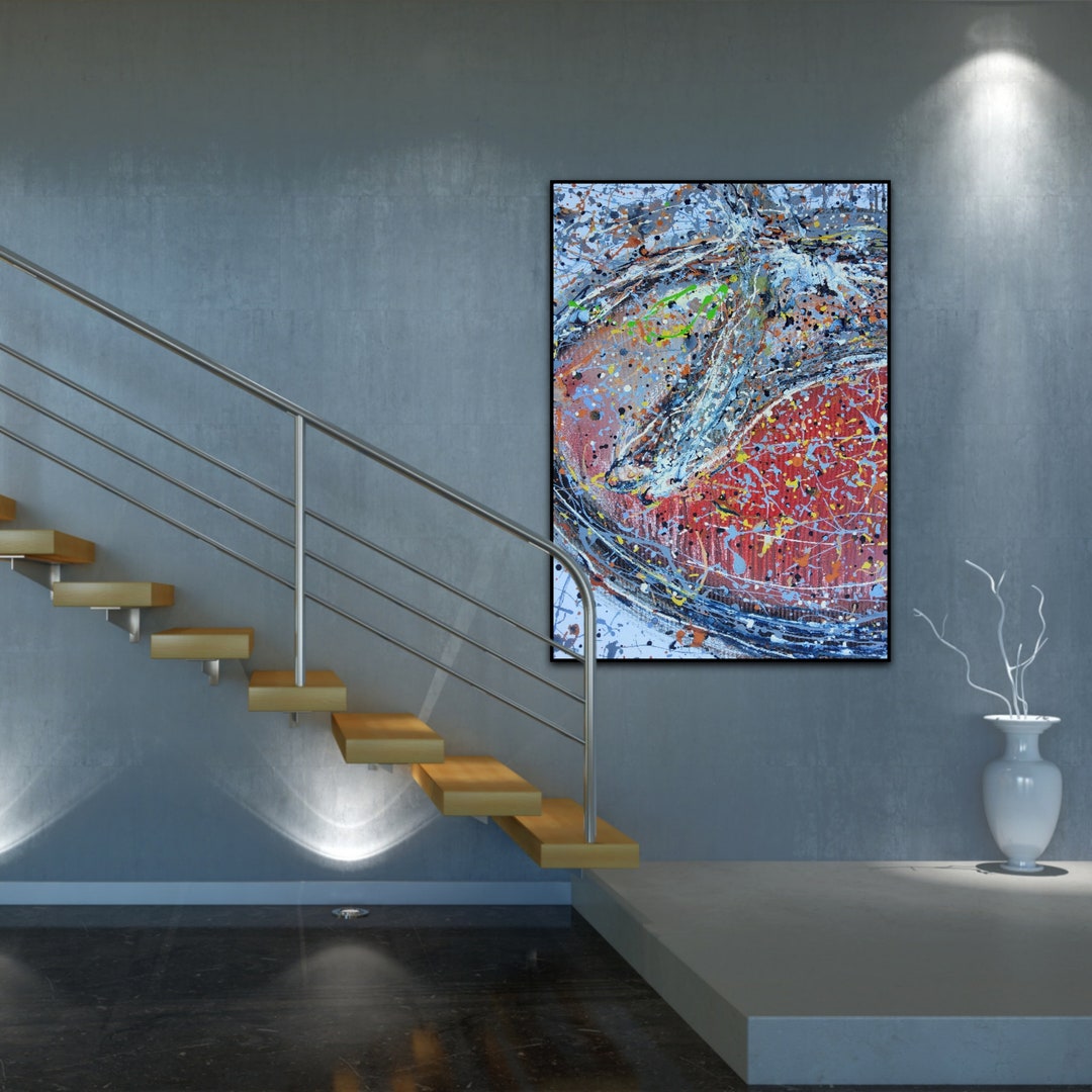 Jackson Pollock Style Painting, Red Black Abstract Painting, Pollock ...