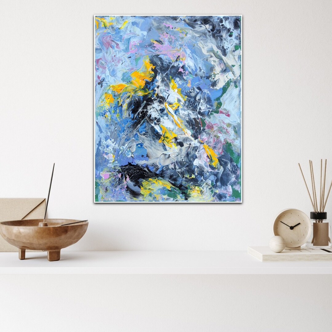 Blue Yellow Abstract Paint, Richter Style, Blue Yellow Landscape Paint ...
