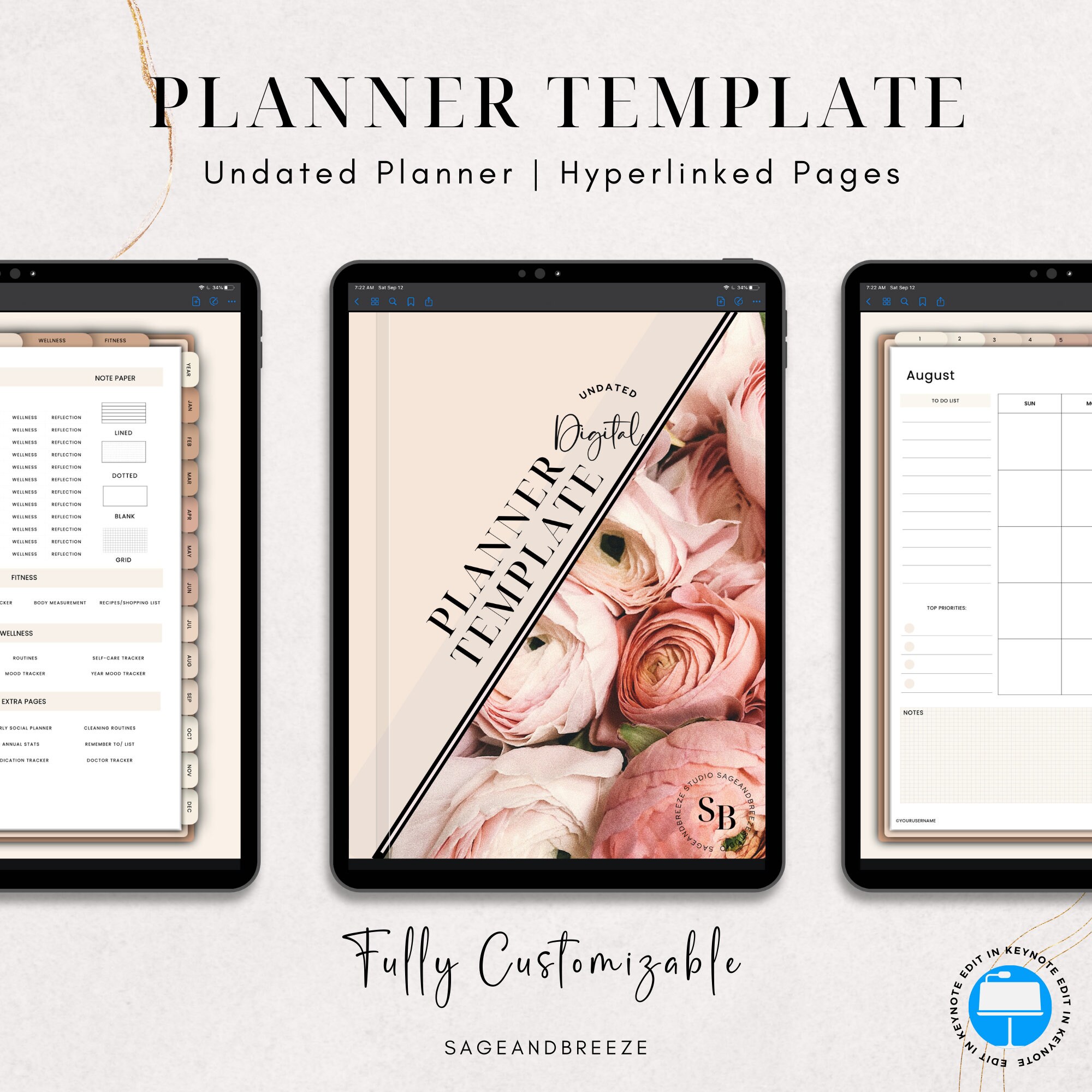 Undated Digital Planner Templates, Customizable Keynote Planner ...