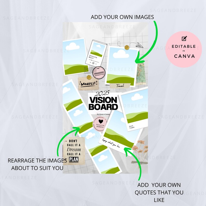 2025 Vision Board, Digital Vision Board Phone CANVA Template Wallpaper ...