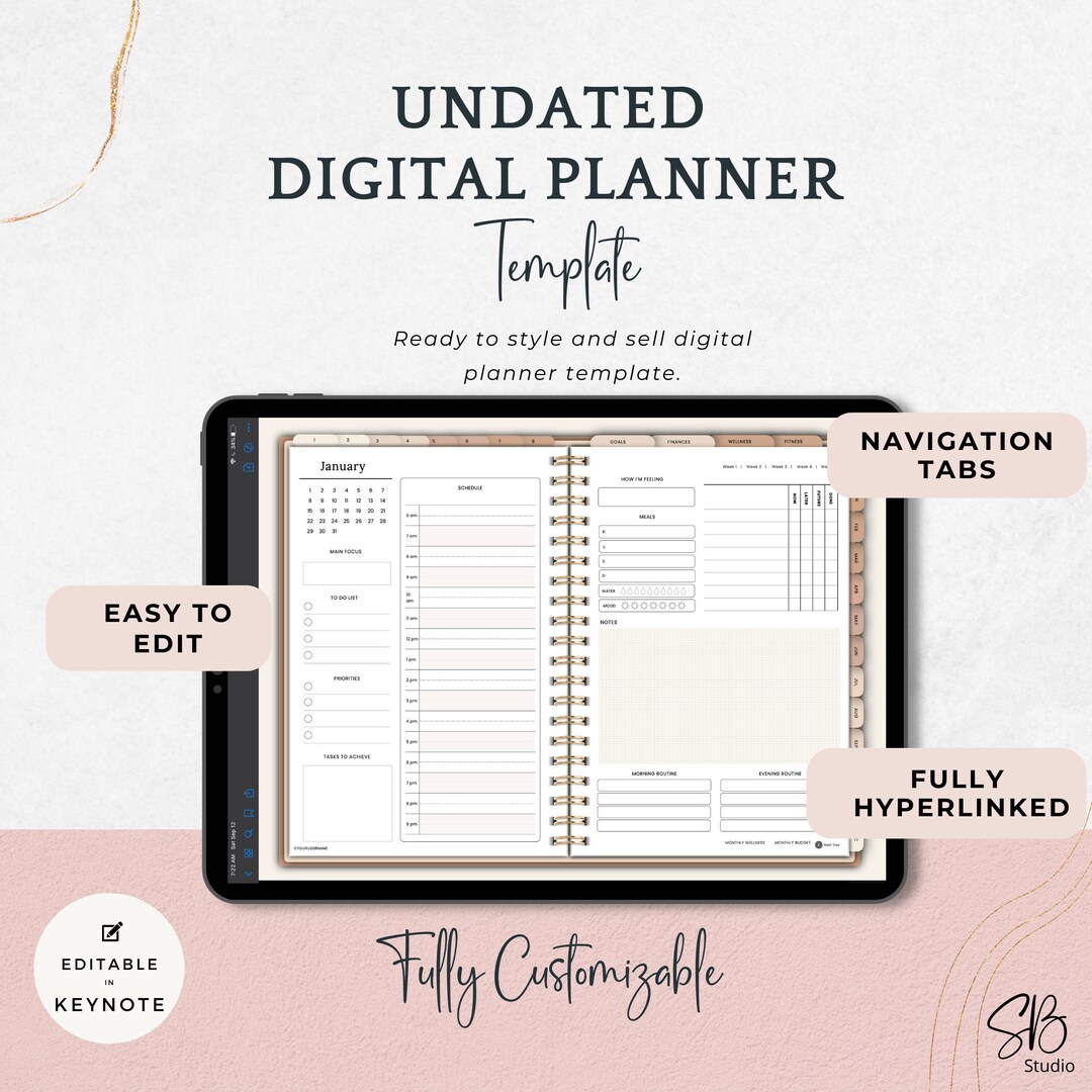 Undated Digital Planner Templates, Hyperlinked Digital Planner Template ...