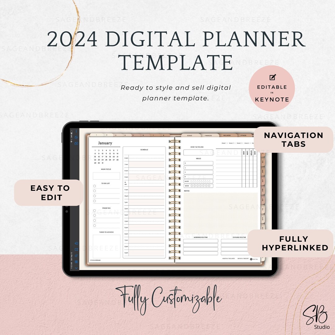 2024 Digital Planner Templates, Hyperlinked Digital Planner Template ...