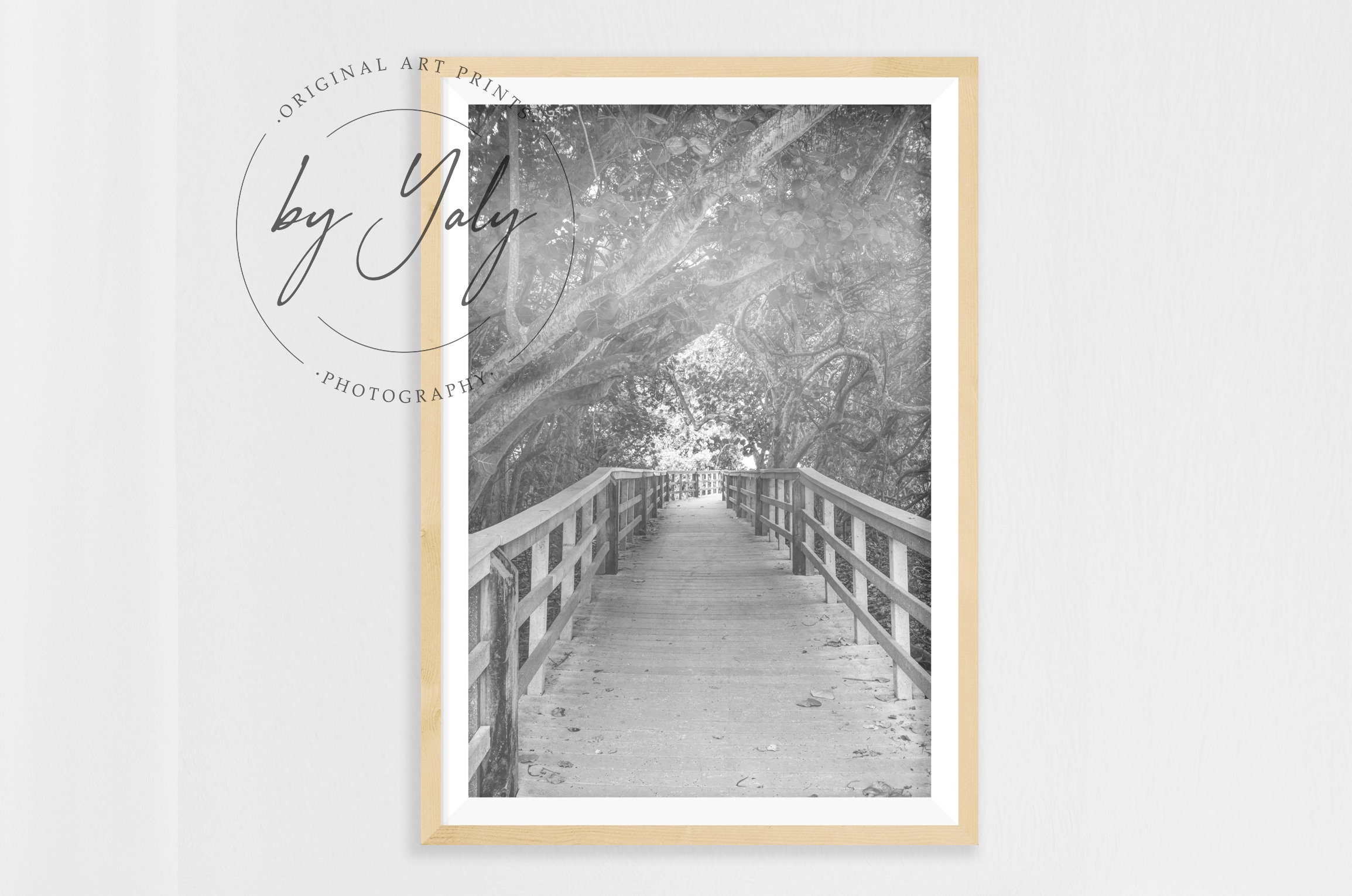 Straight Path Through Forest Art Print, Wooden Bridge Straight Path ...