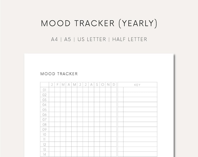 Mood Tracker Printable Daily Yearly Mood Journal, Mental Health ...