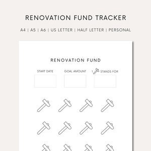 Renovation Fund Tracker Printable House Fund Tracker for Renovation ...