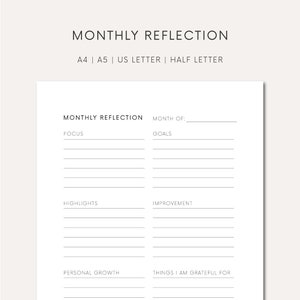 Reflection Journal Printable for A Month of Reflection Digital Monthly ...