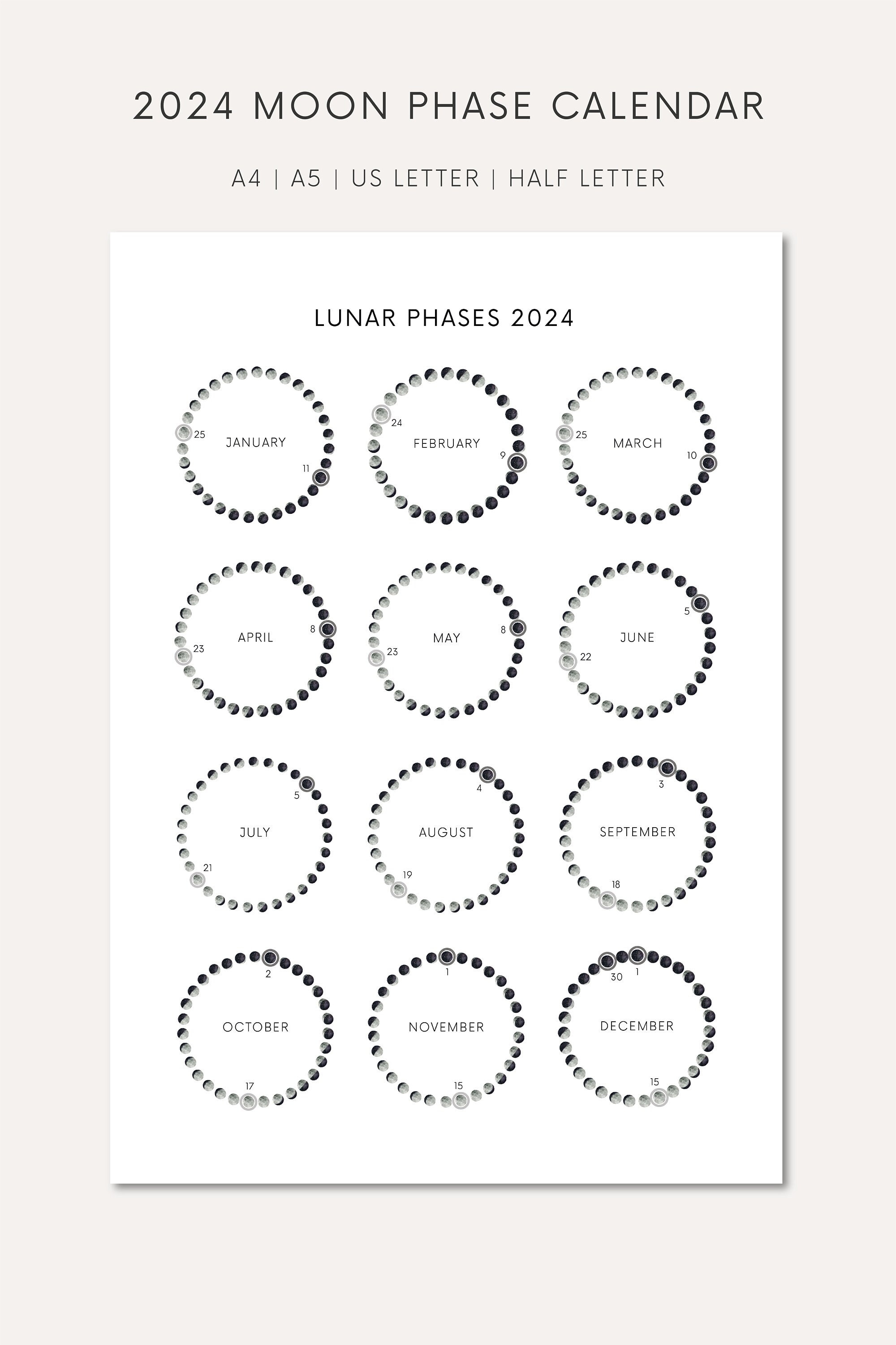 Moon Calendar 2024 Desk Printable Moon Phases Download Moon Journal ...