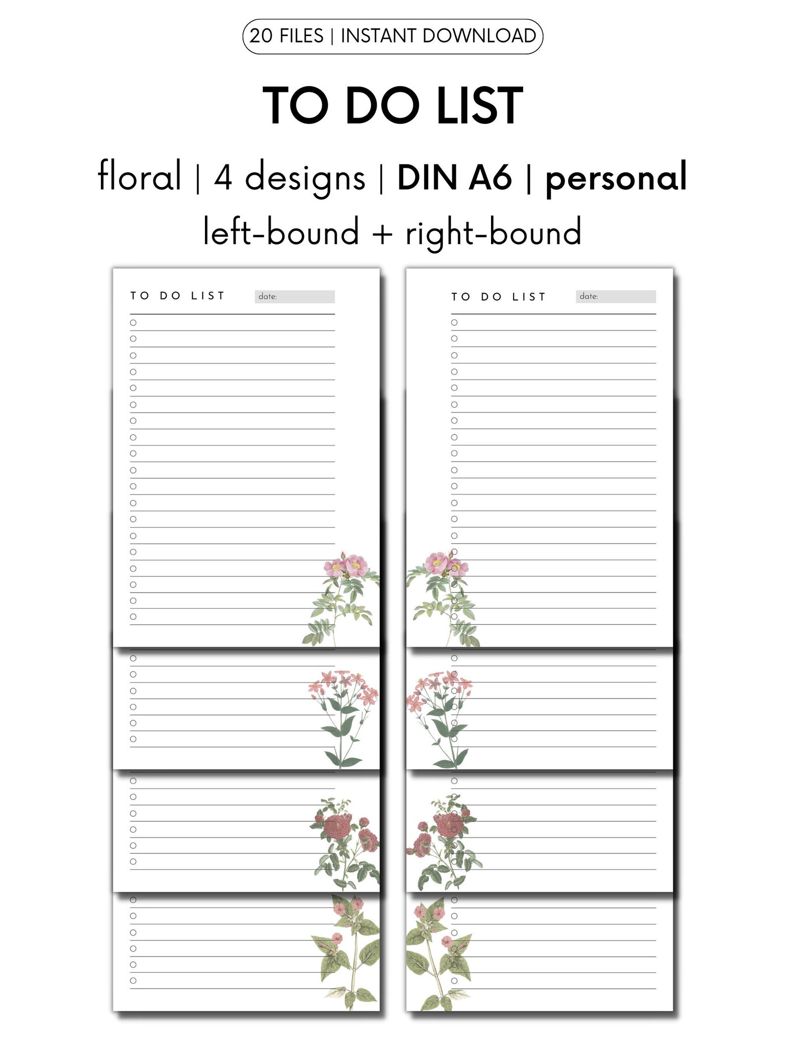 To Do List Printable A6 Floral Checklist Printable Minimal to Do List ...