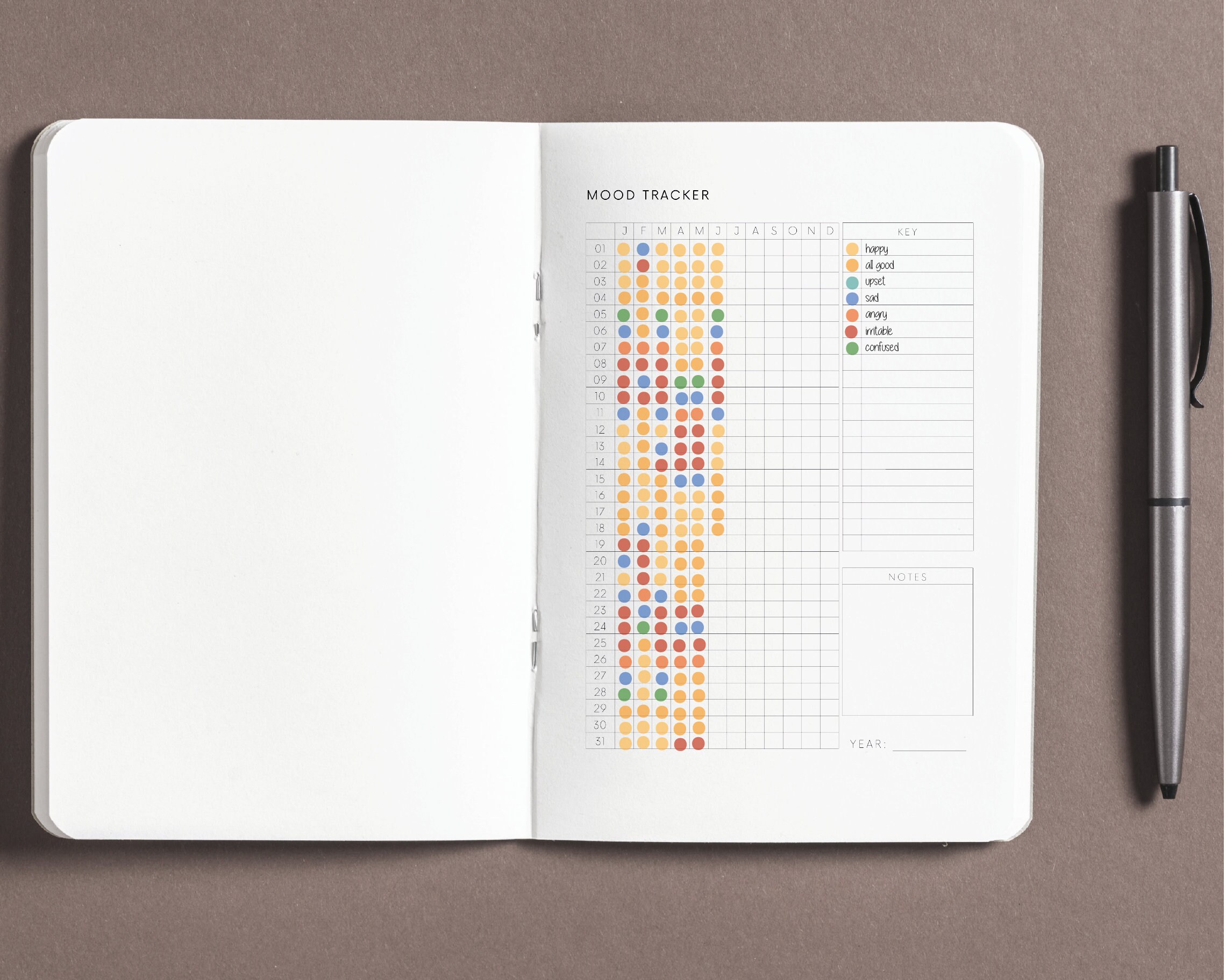 Year Mood Tracker Printable Daily Mood Track Digital Emotion Tracker ...
