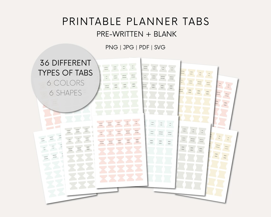 Printable Planner Tabs Instant Digital Download Pastel Planner Plotter ...