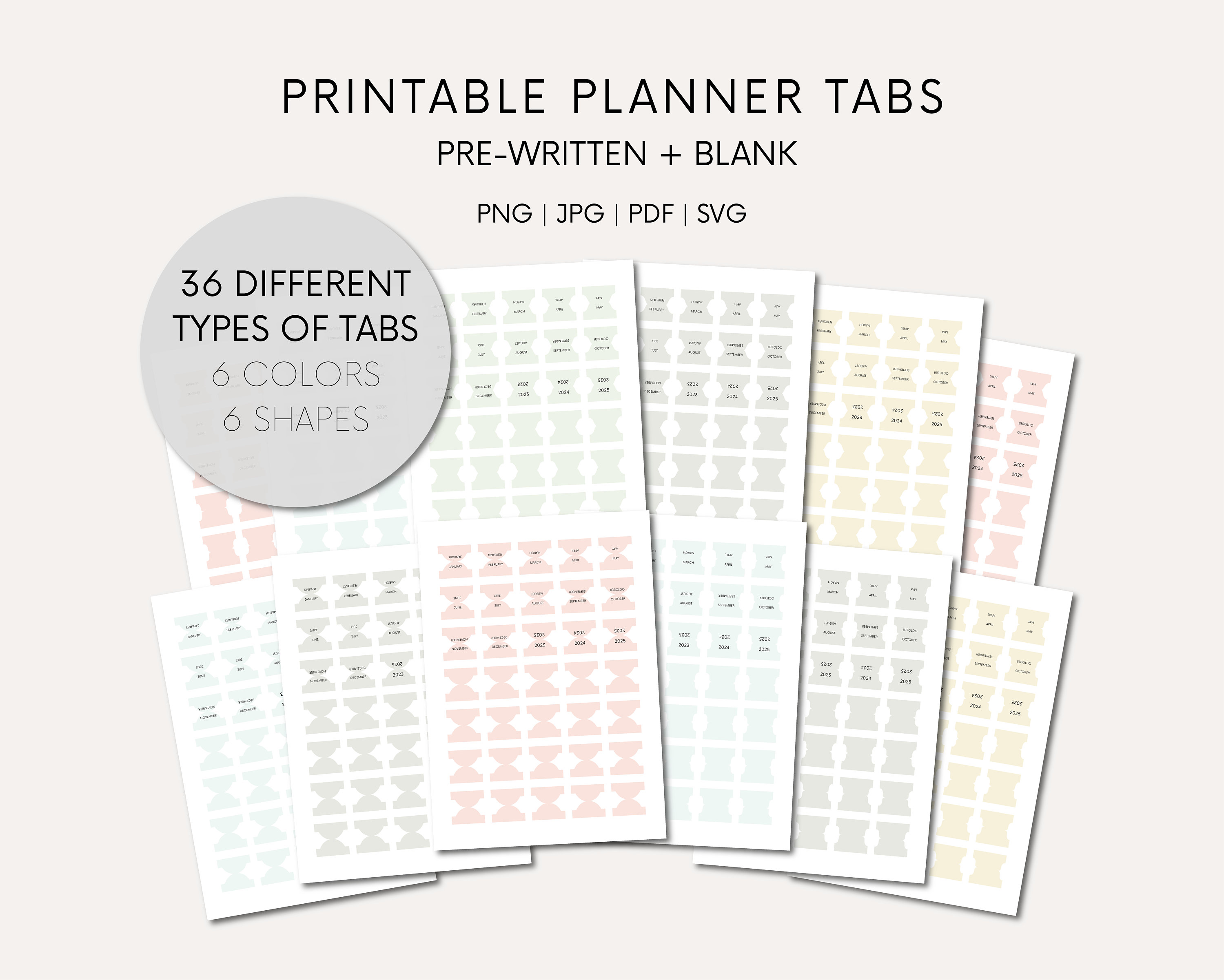Printable Planner Tabs Instant Digital Download Pastel Planner Plotter ...