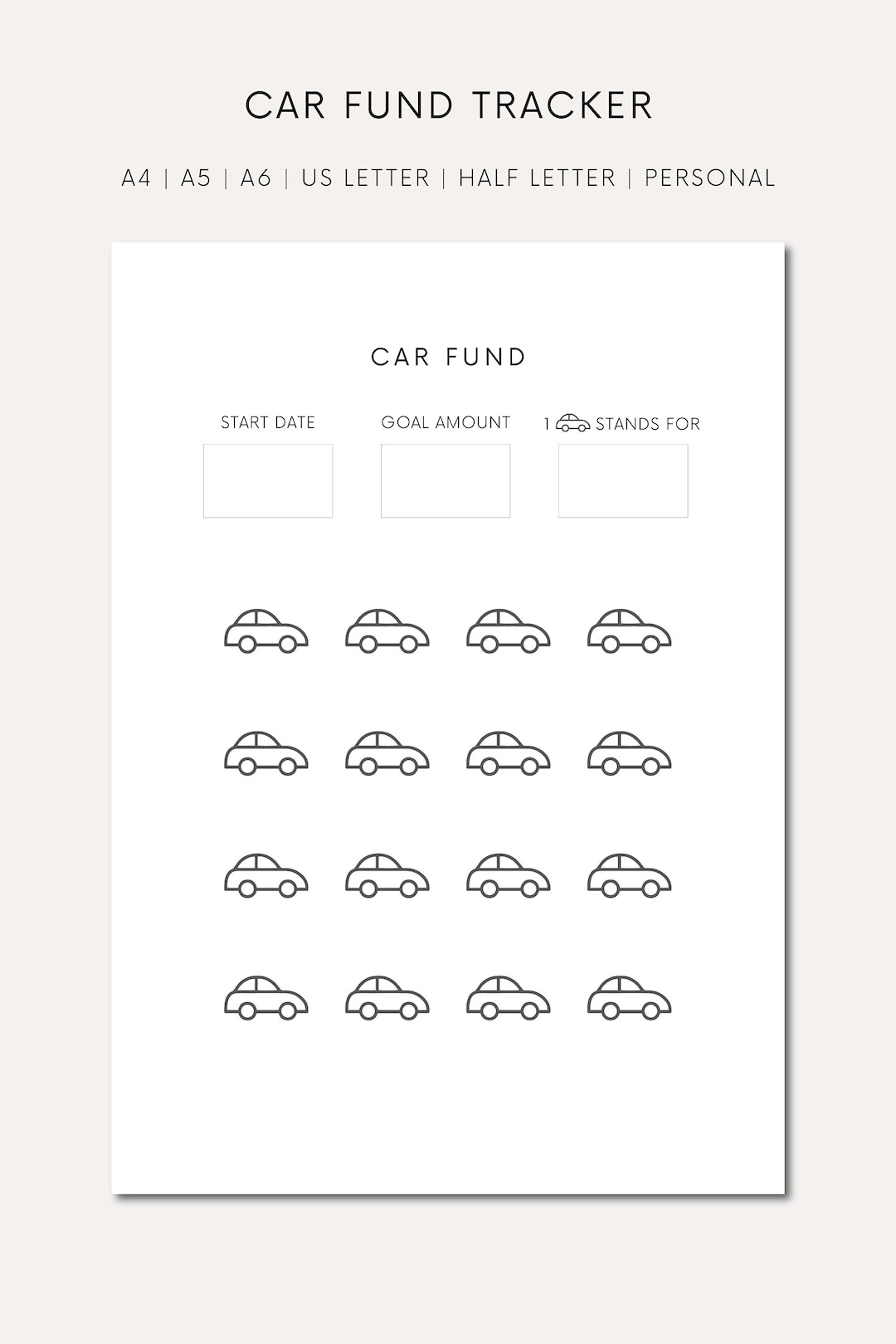 Printable Car Fund Tracker Printable Savings Tracker for Car Savings ...