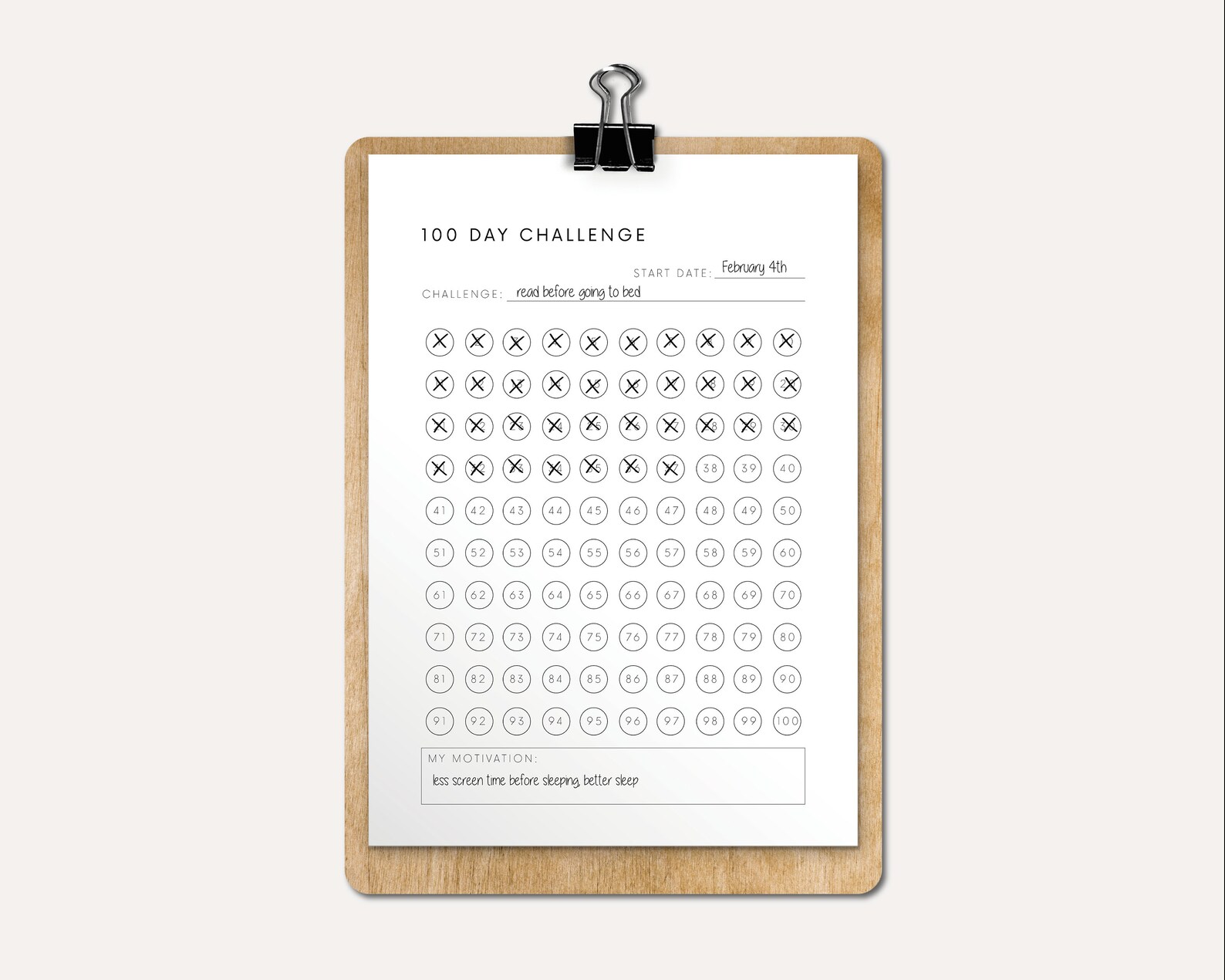 100 Day Challenge Printable Habit Tracker Download Start New Habit ...