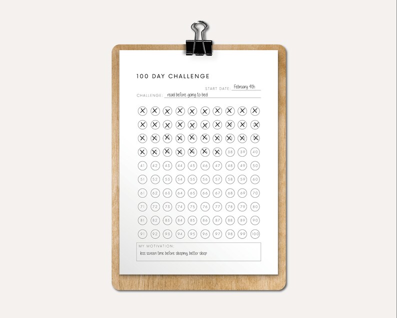 100 Day Challenge Printable Habit Tracker Download Start New Habit ...