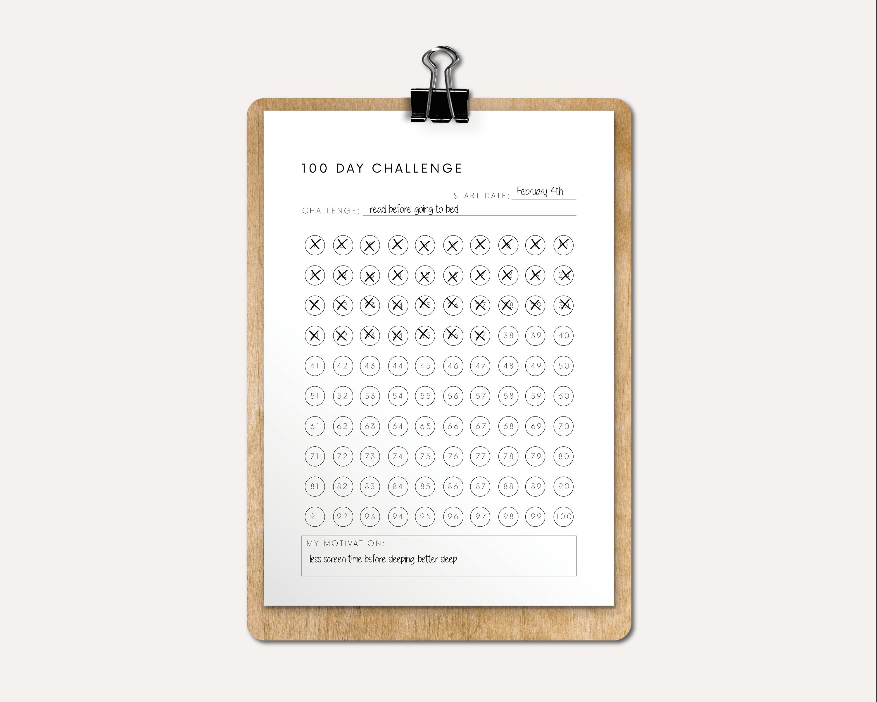 100 Day Challenge Printable Habit Tracker Download Start New Habit ...