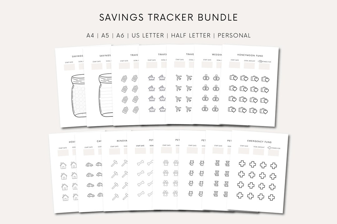 Printable Savings Tracker Bundle Download Saving Funds Bundle for ...