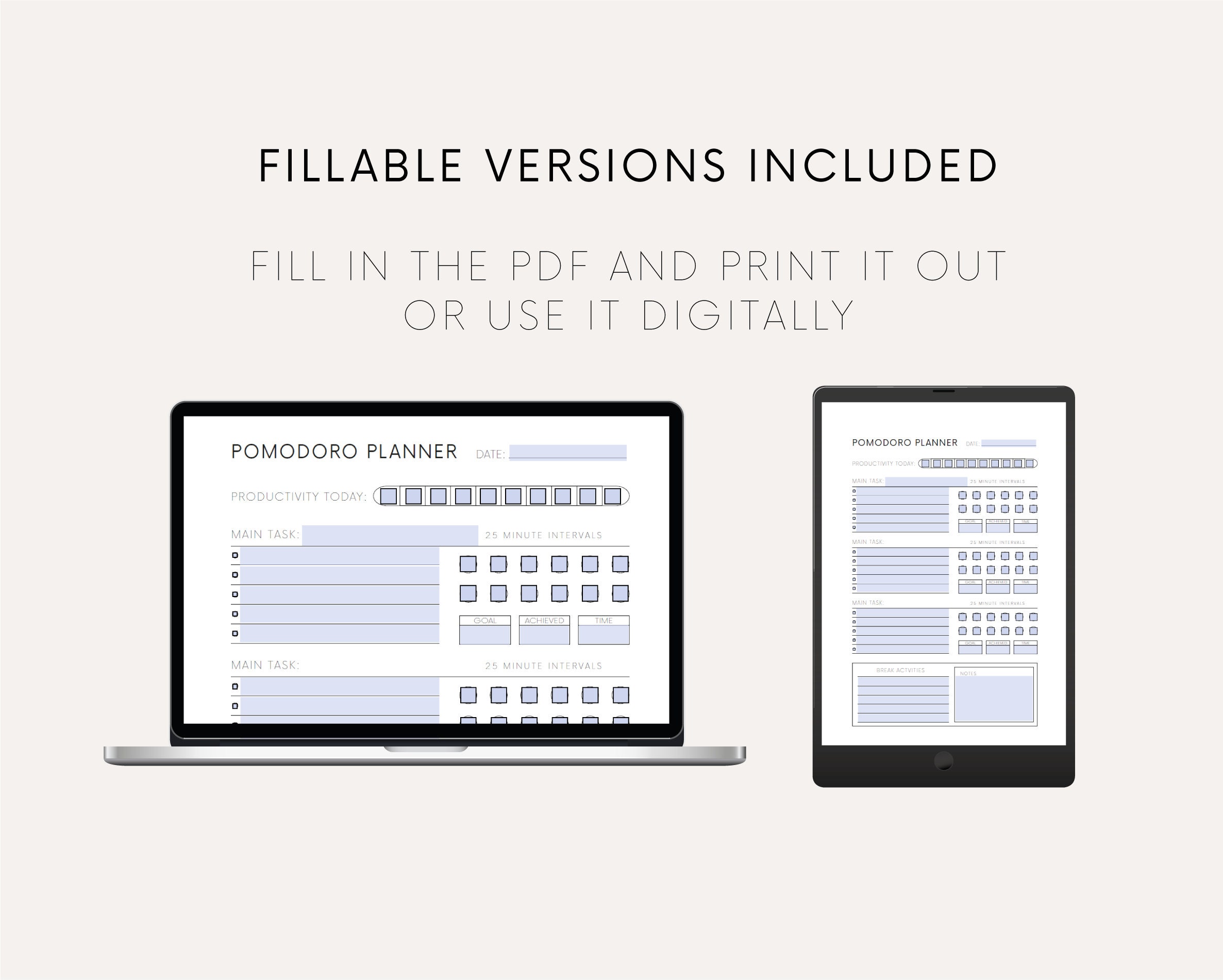 Printable Pomodoro Planner Download Productivity Tracker Pages for ...
