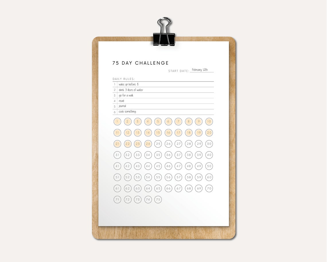 75 Day Challenge Printable Habit Tracker Download Goal Challenge ...