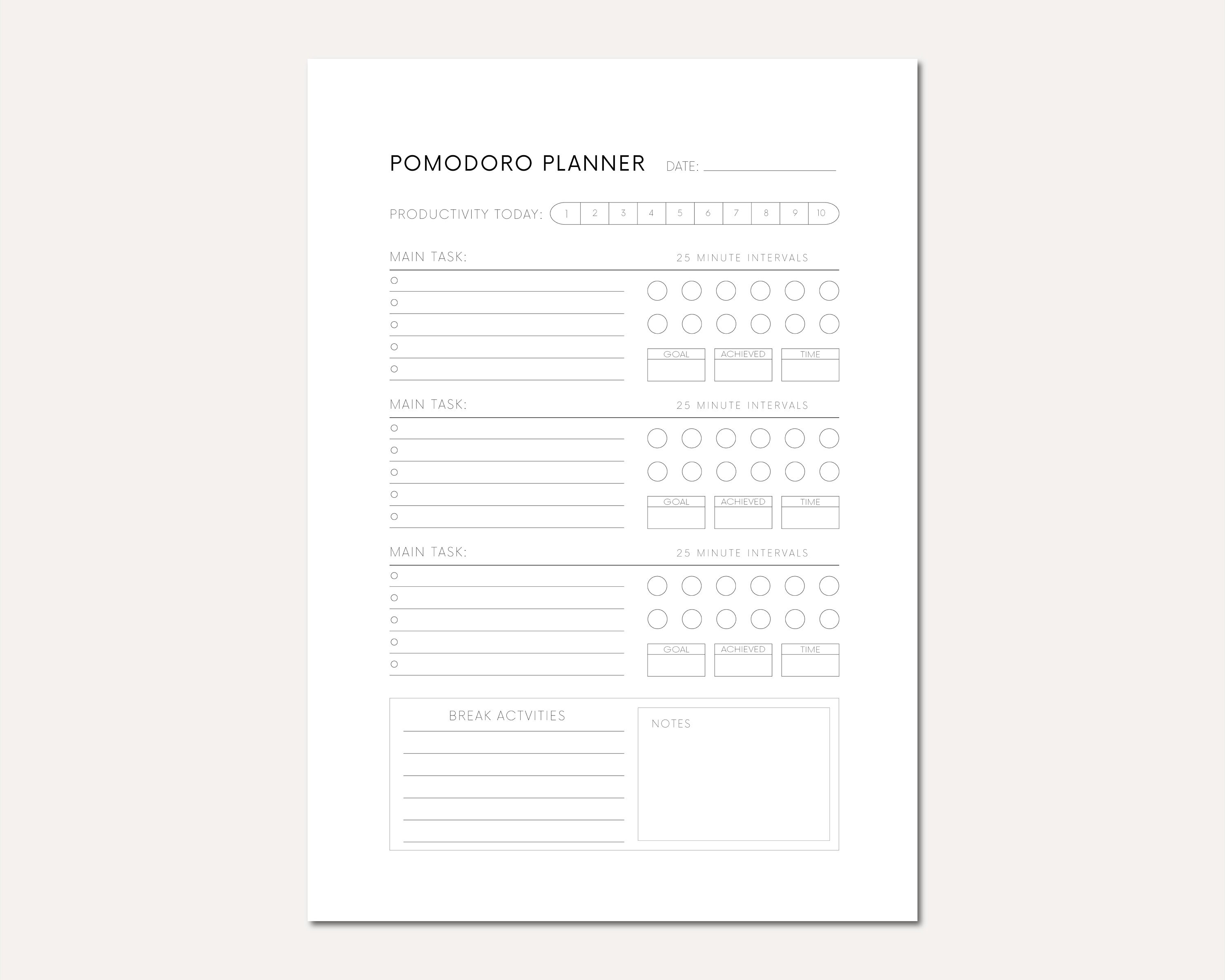 Printable Pomodoro Tracker Pages Download Pomodoro Planner Insert ...