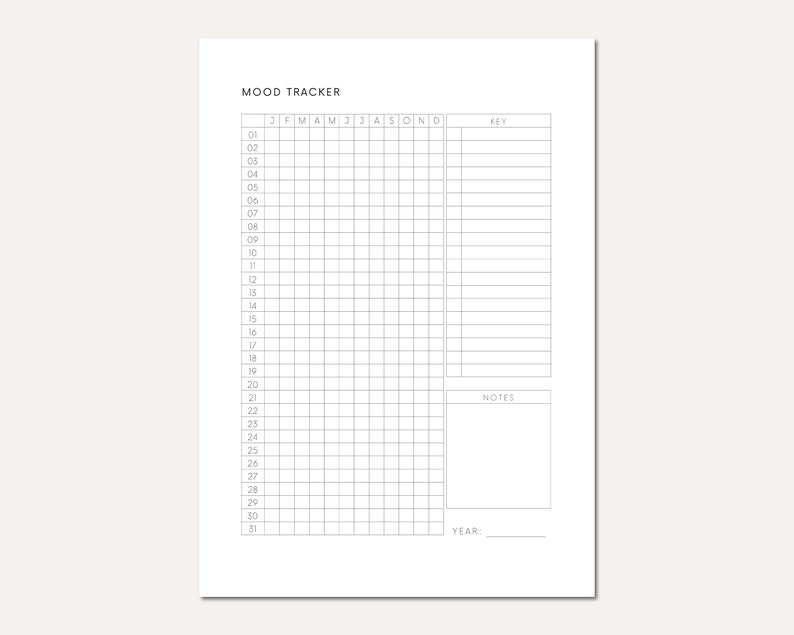 Year Mood Tracker Printable Daily Mood Track Digital Emotion Tracker ...