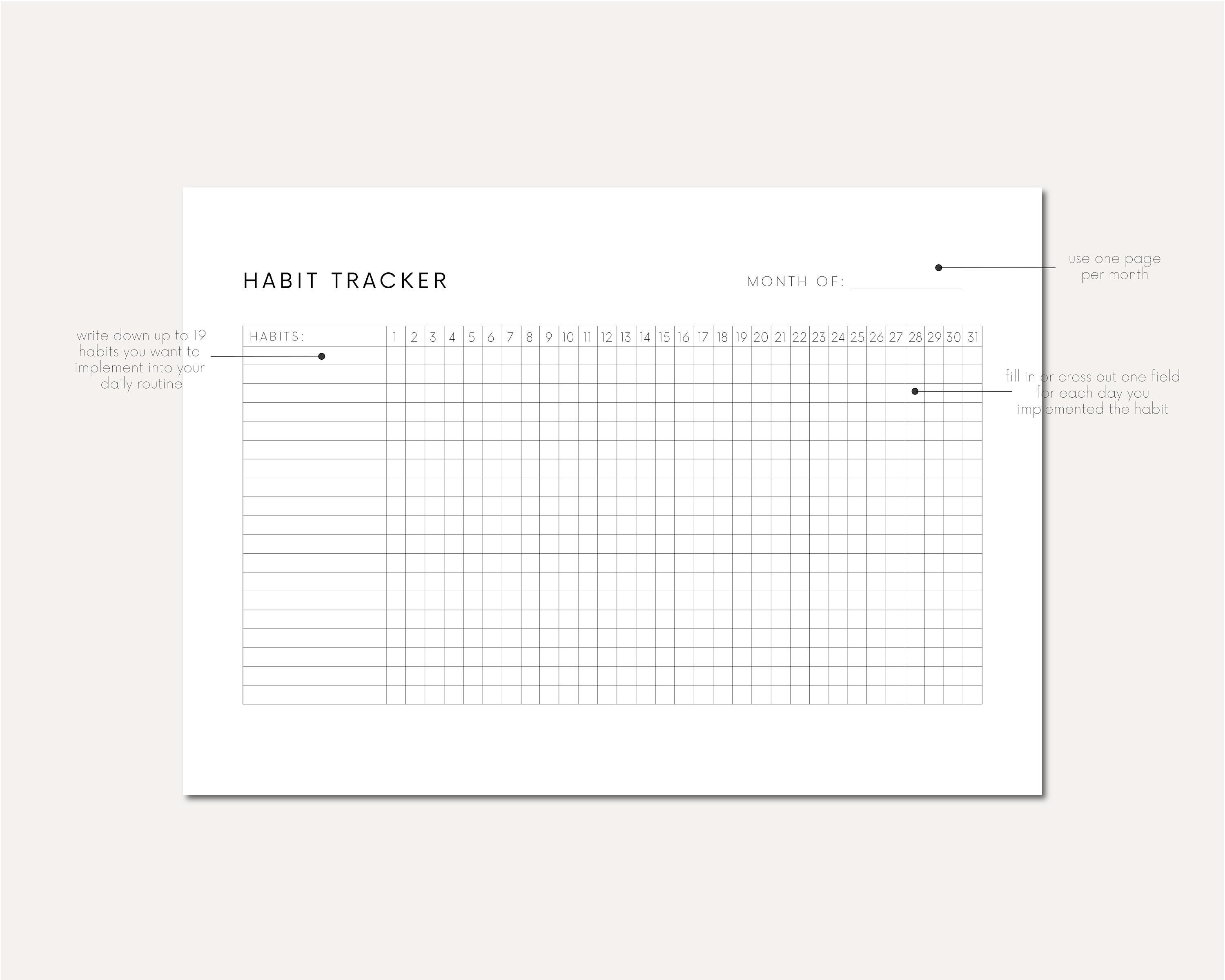Habit Tracker Printable Monthly Habit Tracker Download Exercise Tracker ...